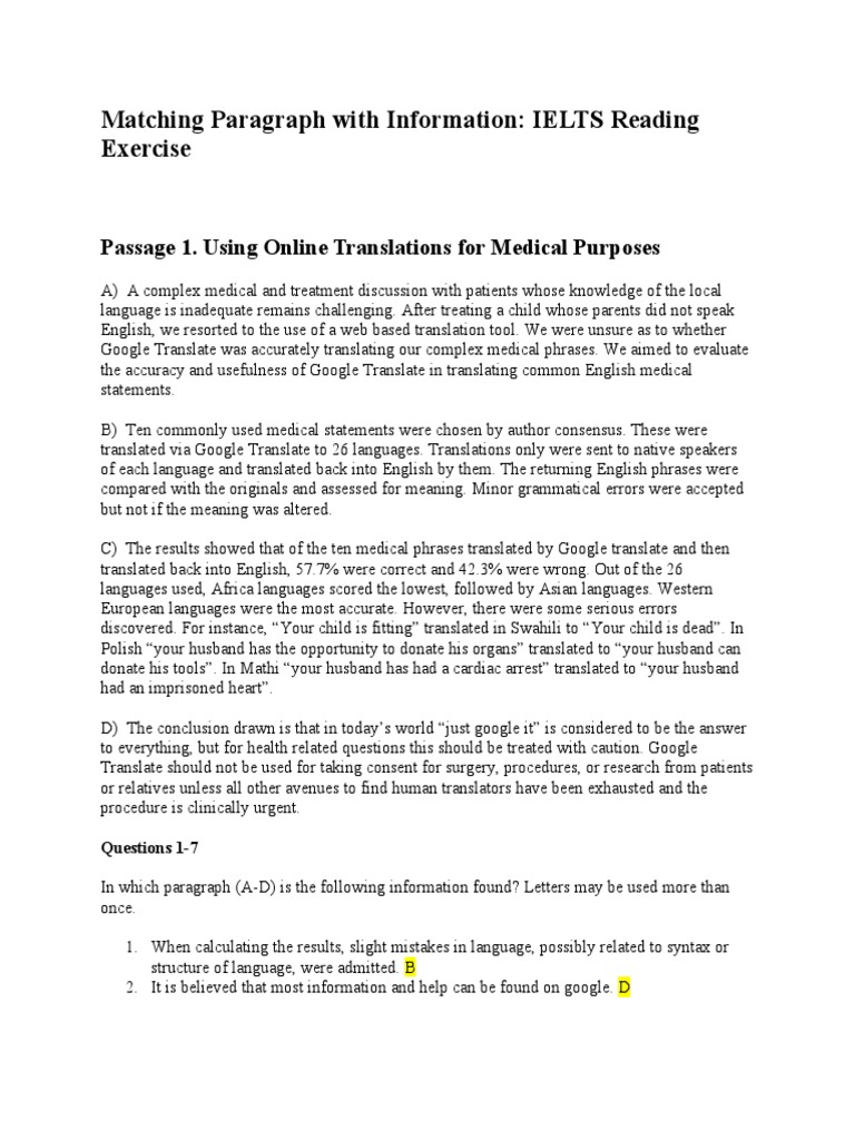 Matching Information With Paragraphs | Download Free PDF | Roald ...