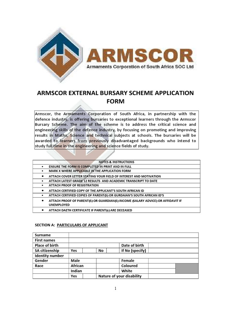 Armscor Bursary Application Form | PDF