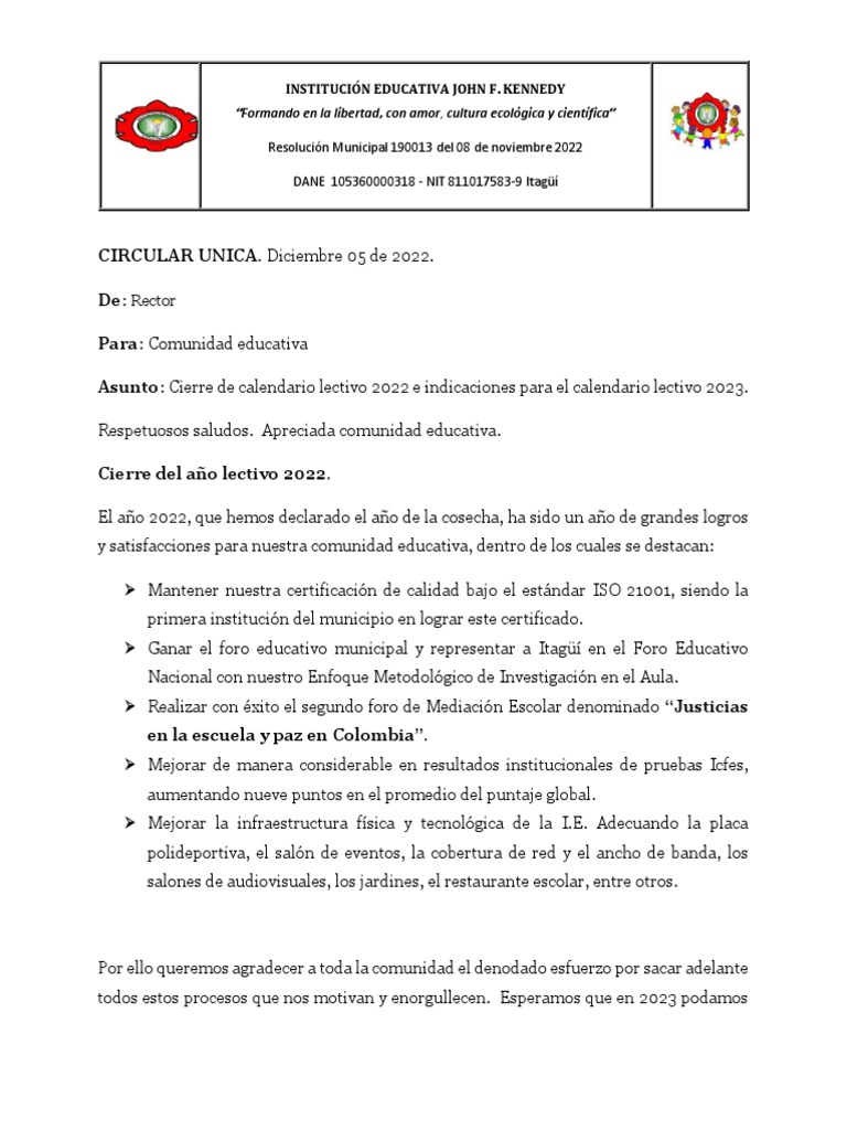 Circular Unica de Cierre de Año | PDF