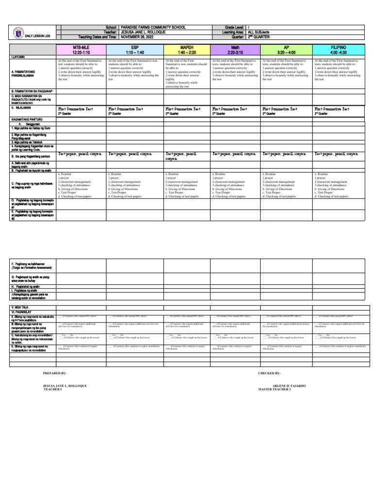 DLL-First Summative Test-2nd Quarter | PDF | Learning | Behavior ...