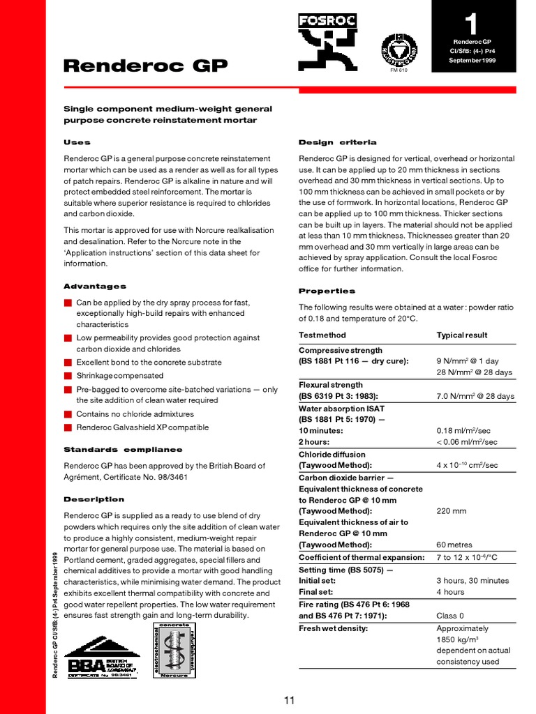 Renderoc GP | PDF | Concrete | Water