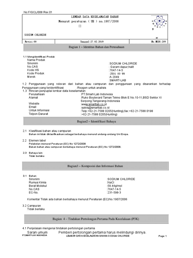 SODIUM CHLORIDE MSDS | PDF