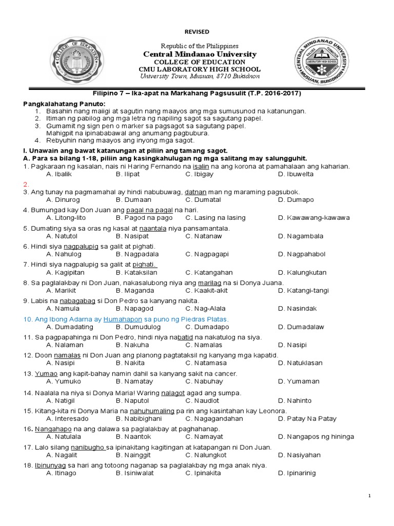 Ibong Adarna Pinal Na Pagsusulit | PDF