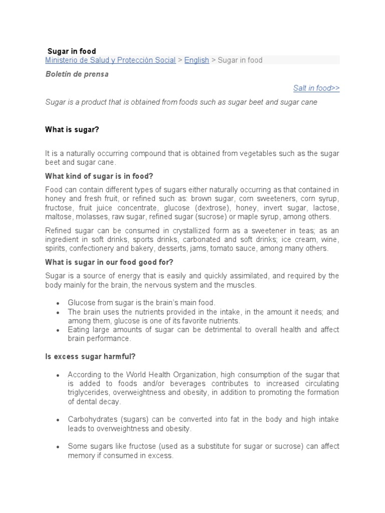 Sugar in Food | PDF | Diet & Nutrition | Sugar