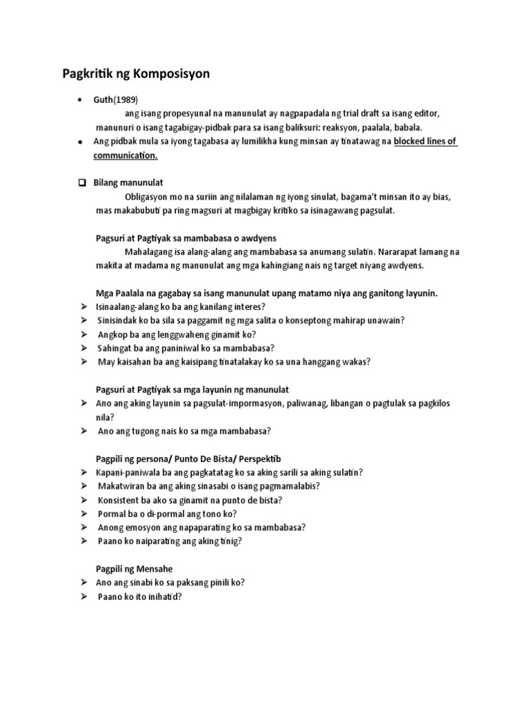 Pagkritik NG Komposisyon | PDF