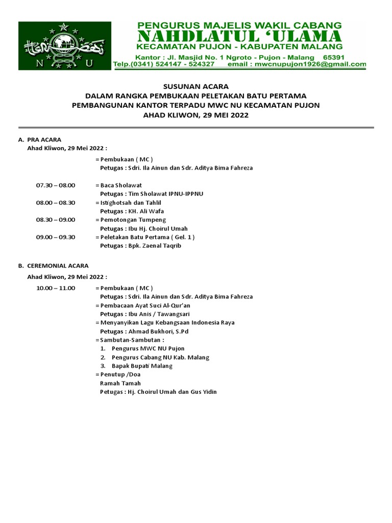Susunan Acara Dan Protokol Kegiatan | PDF