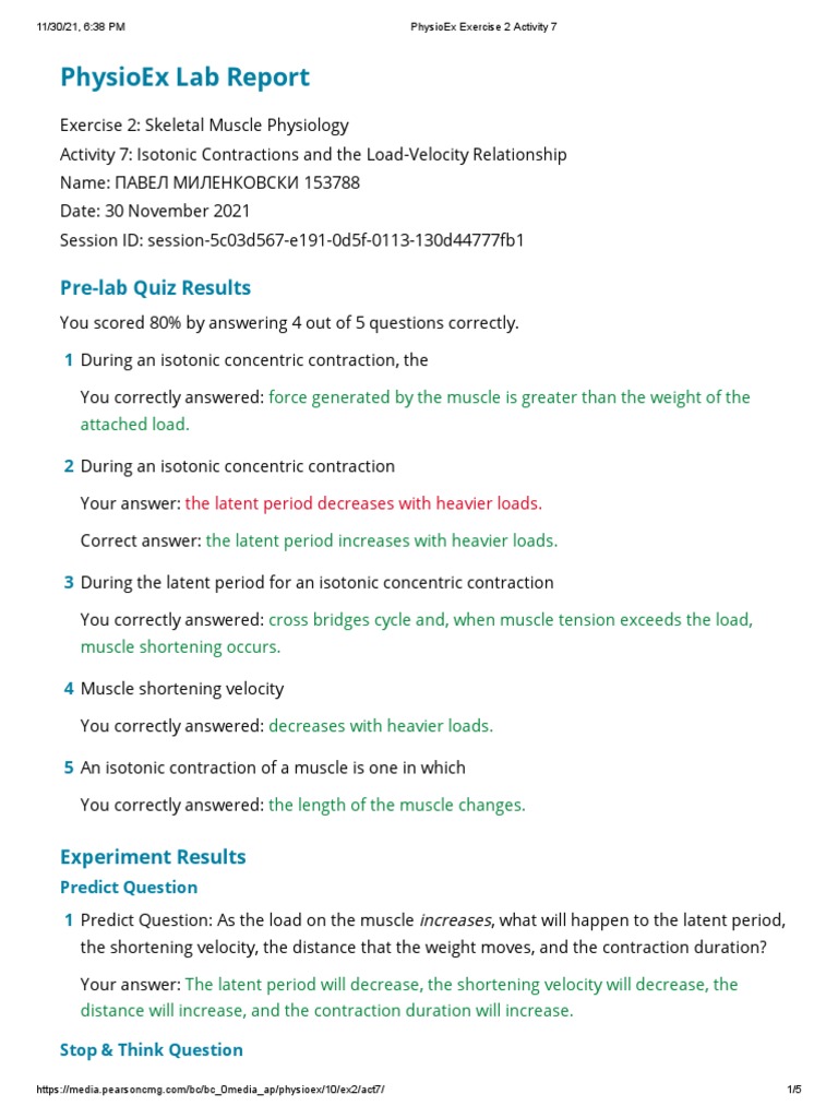 PhysioEx Exercise 2 Activity 7 | PDF | Muscle Contraction | Skeletal Muscle