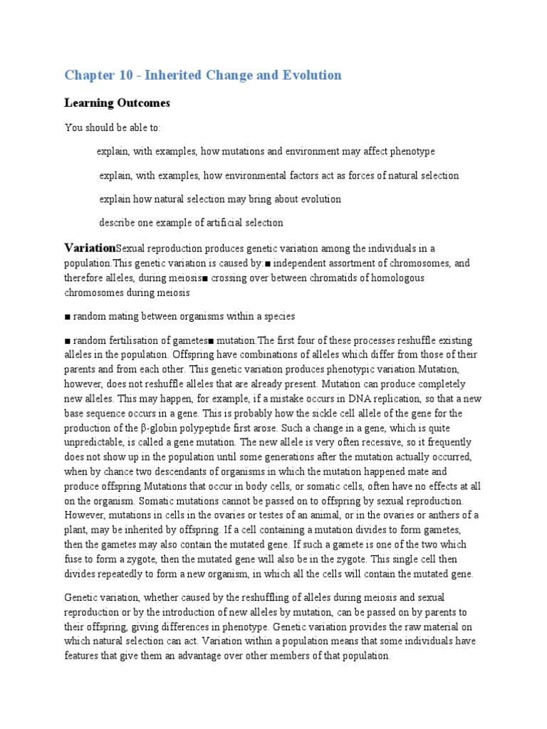 Chapter 10 - Inherited Change | PDF | Natural Selection | Mutation