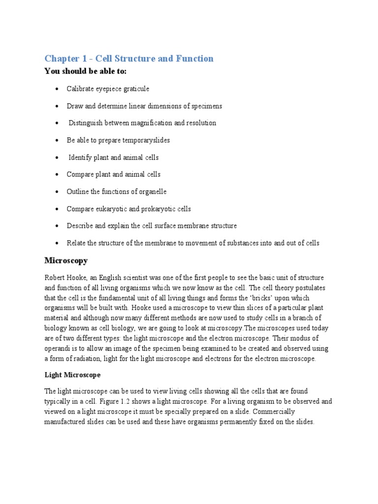 Chapter 1 - Cell Structure and Function | PDF