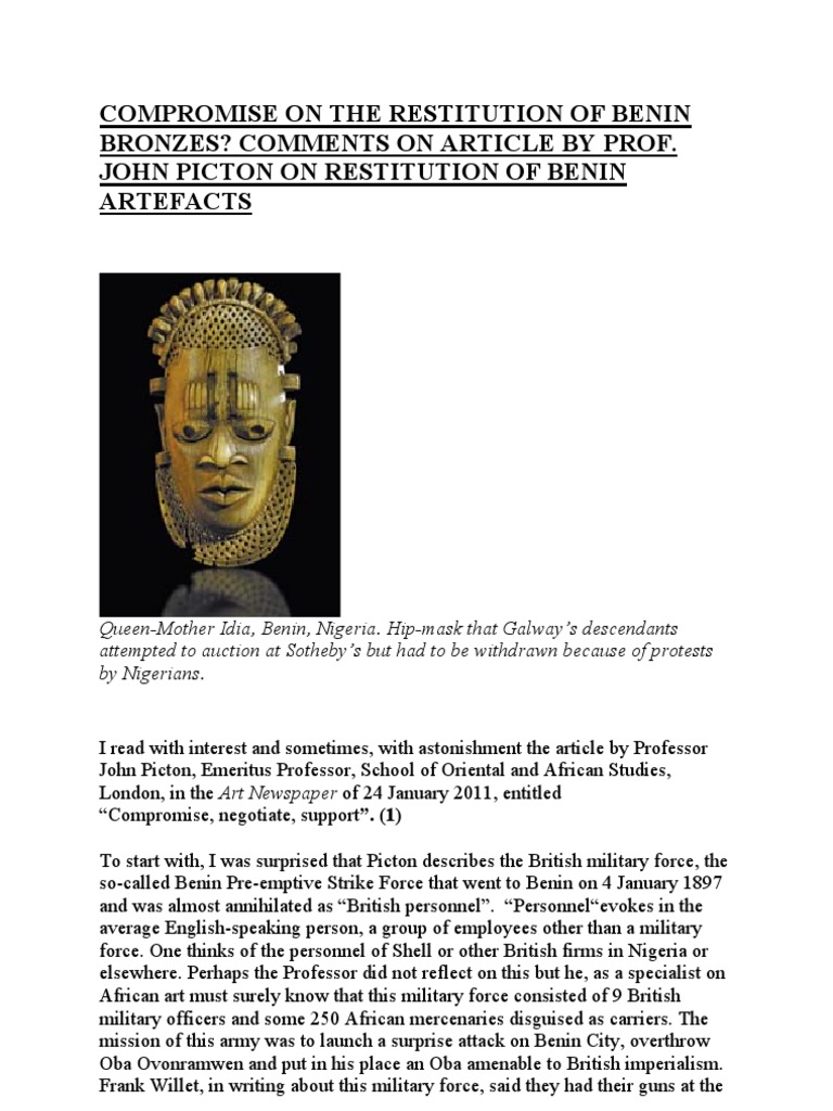 Compromise On Restitution of Benin Bronzes | PDF | British Museum | Museum