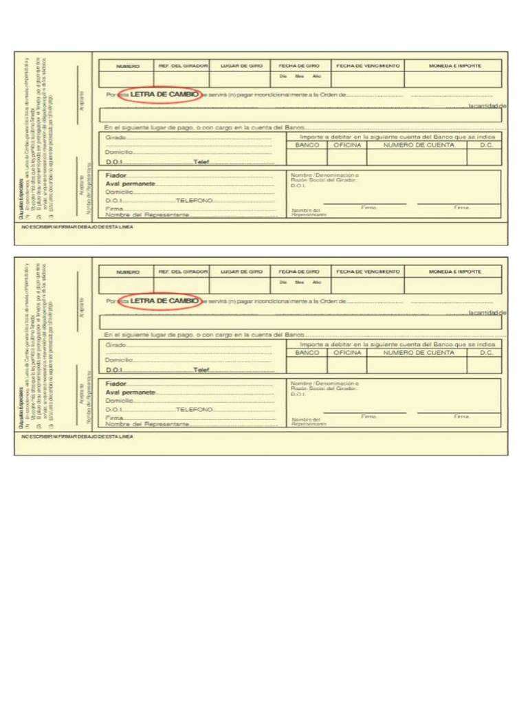 Letra de Cambio en Blanco para Llenar | PDF