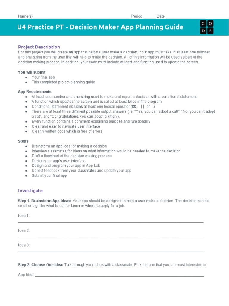 CSP 20-21 U4 Practice PT Planning Guide | PDF | Mobile App | Variable ...