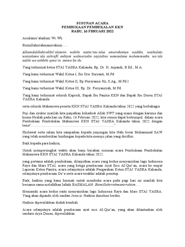 Susunan Acara Pembekalan KKN | PDF