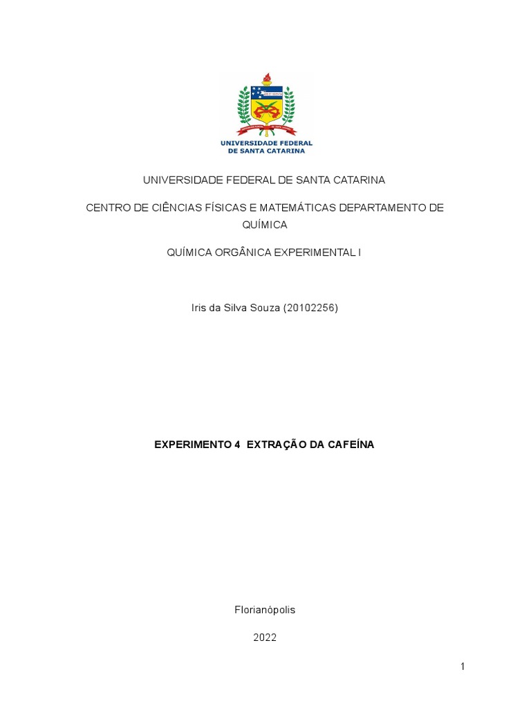 EXPERIMENTO 4 - Iris Souza (20102256) | PDF | Química | Ciências Físicas