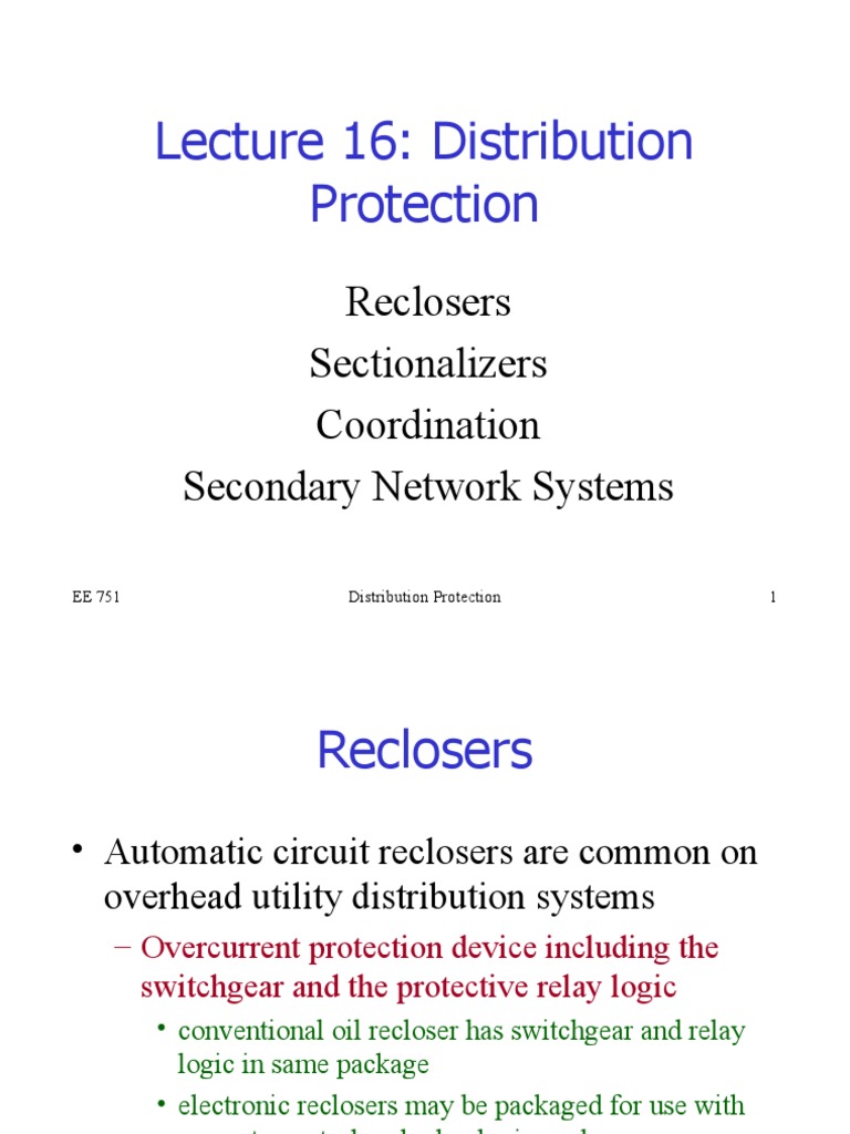 Lecture 16 Distribution Protection | PDF | Fuse (Electrical ...
