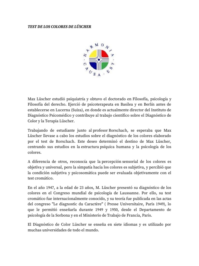 TEST DE LOS COLORES DE LÜSCHER | PDF | Color | Sicología