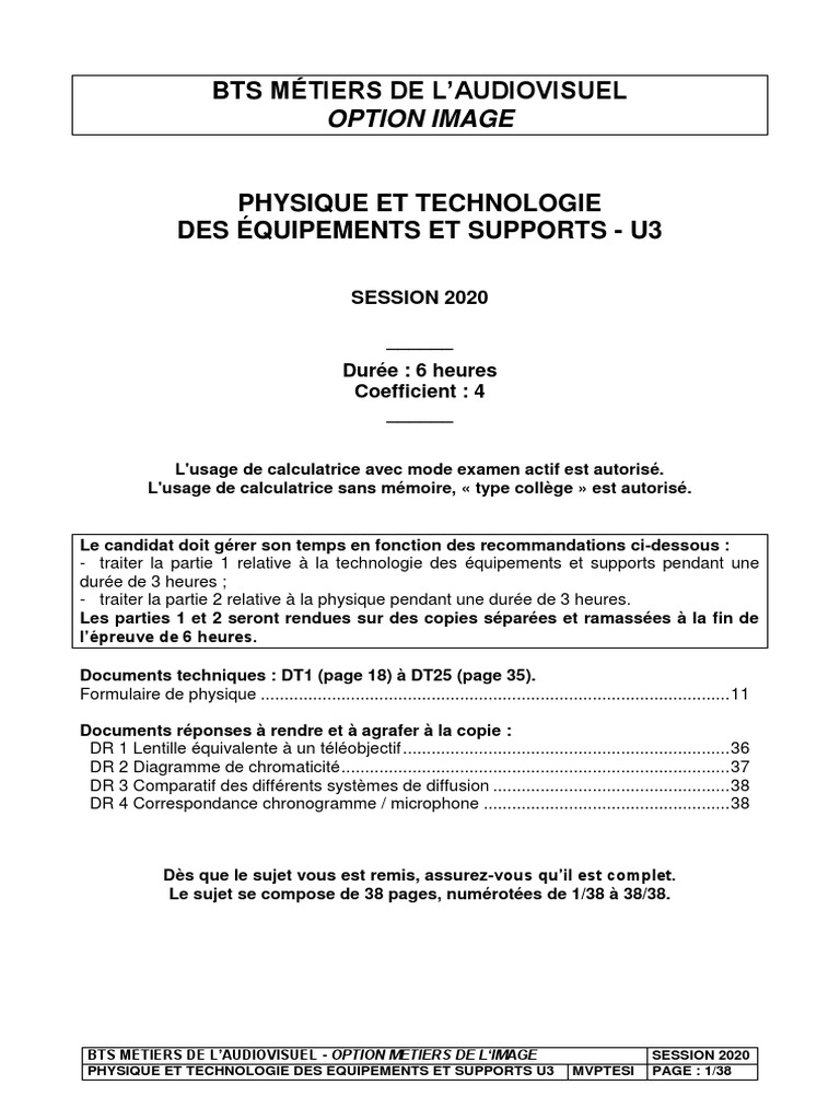 Épreuve BTS Image | PDF | Objectif photographique | Antenne (Radio)
