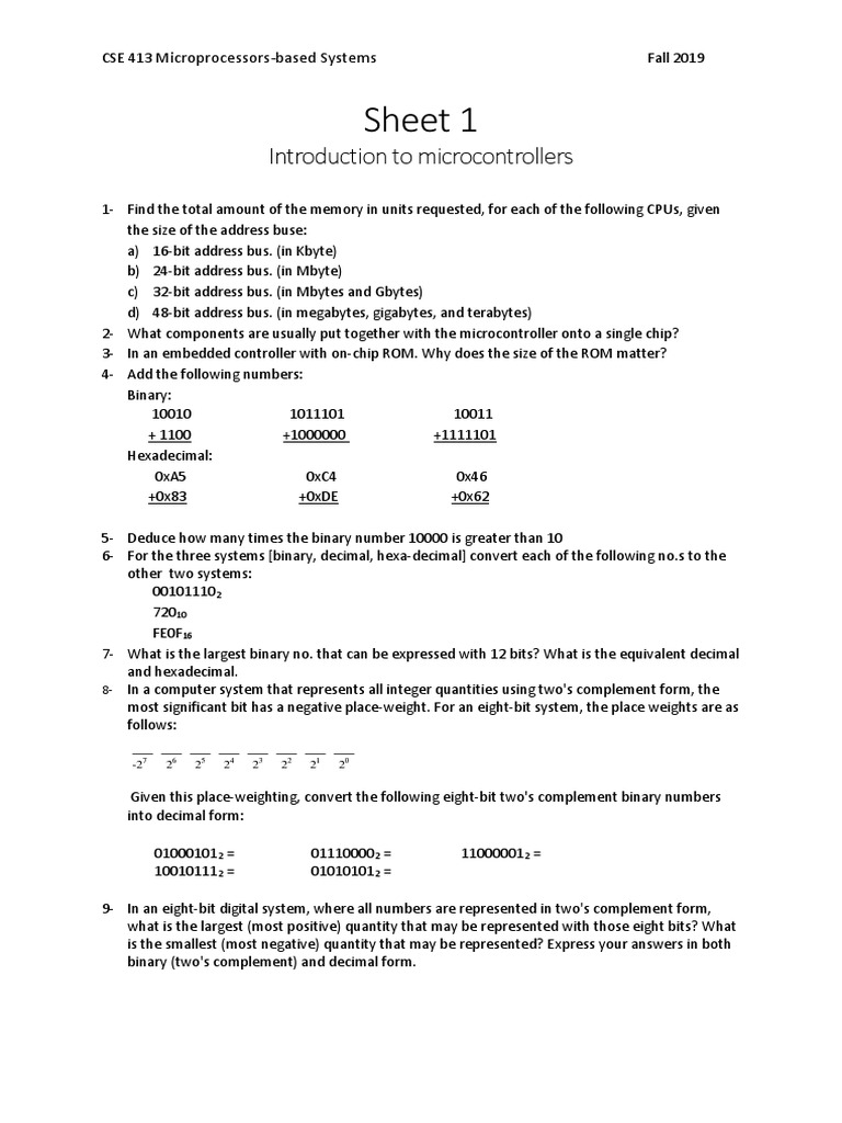 Cse 413 Microcontrollers Introduction Sheet Pdf Microcontroller Computer Architecture