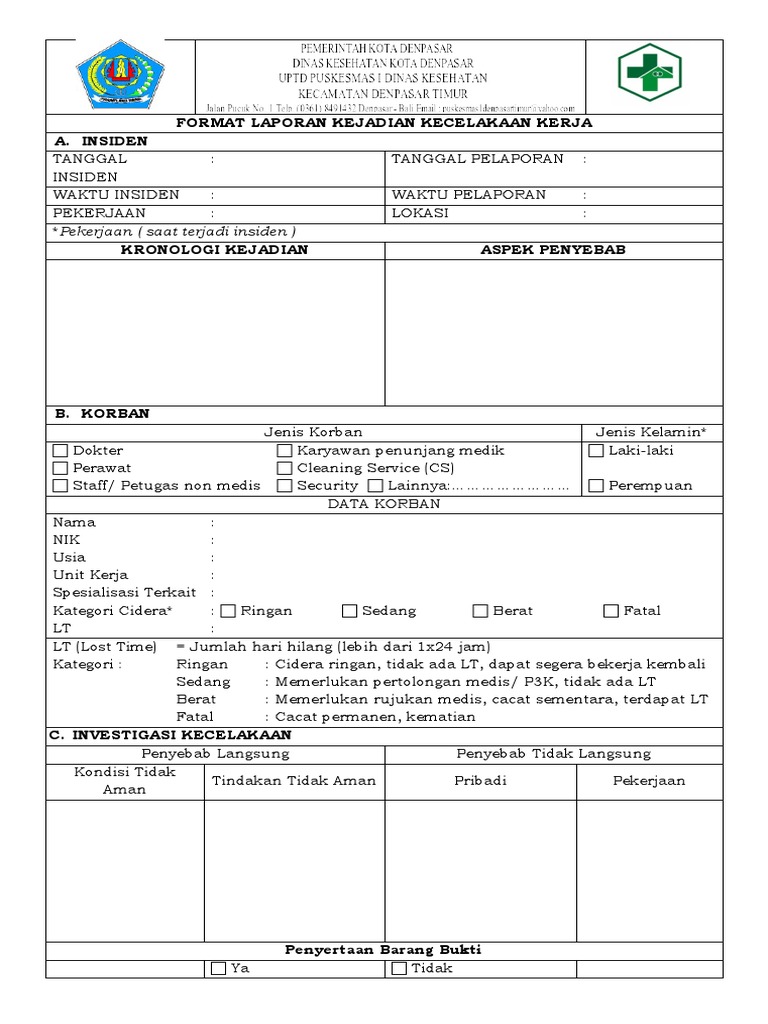 Format Laporan Kecelakaan Kerja K3 | PDF