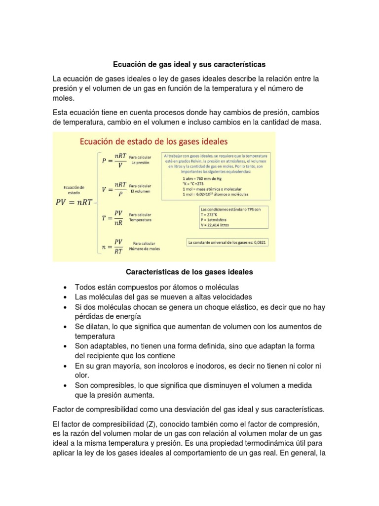 Ecuación y características de gases ideales | PDF | Gases | Temperatura