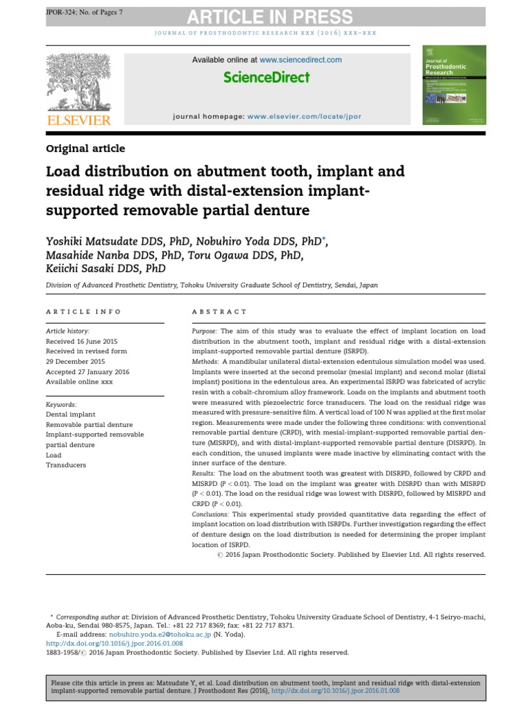 Load Distribution On Abutment Tooth, Implant and Residual Ridge With ...
