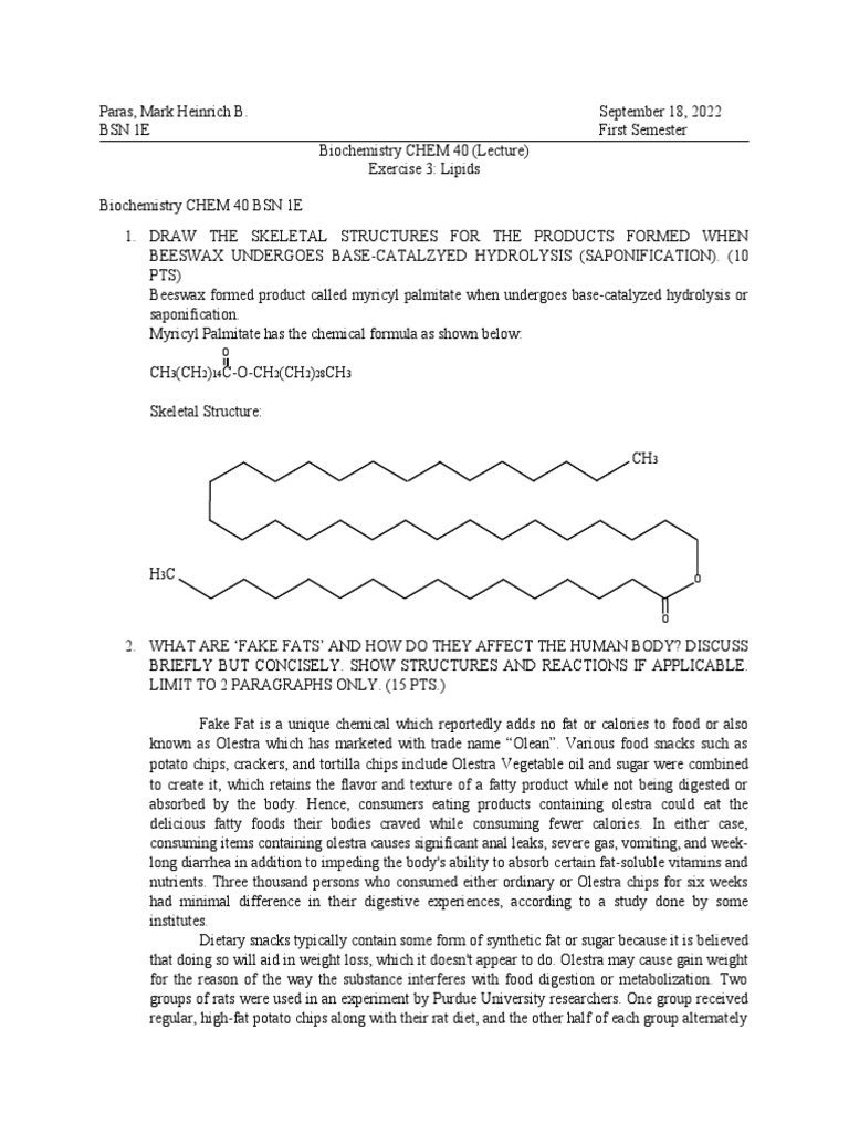 PARAS, Mark Heinrich B. - Exercise 3 - Lecture Biochemistry CHEM 40 BSN ... PARAS, Mark Heinrich B. - Exercise 3 - Lecture Biochemistry CHEM 40 BSN ...