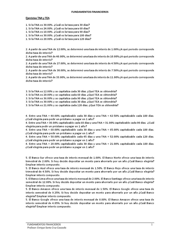 Ejercicios sobre TNA y TEA | PDF | Servicios financieros | Bancario