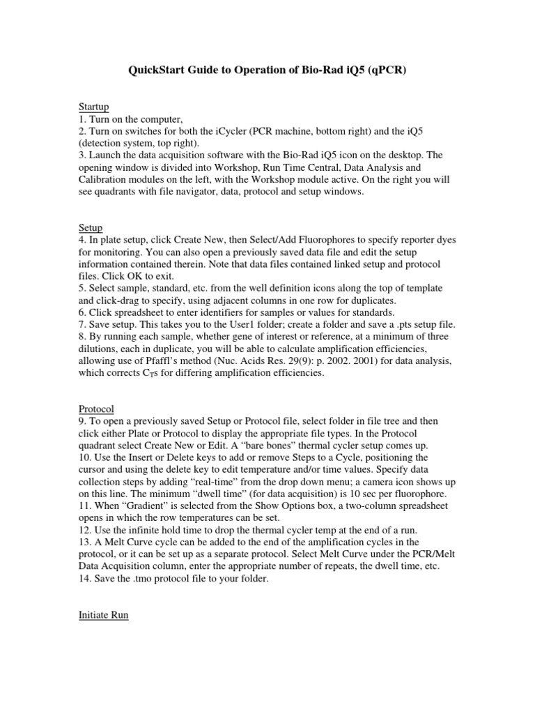 Quick Start Guide To Operation of Bio-Rad Iq5 (QPCR) | Download Free ...