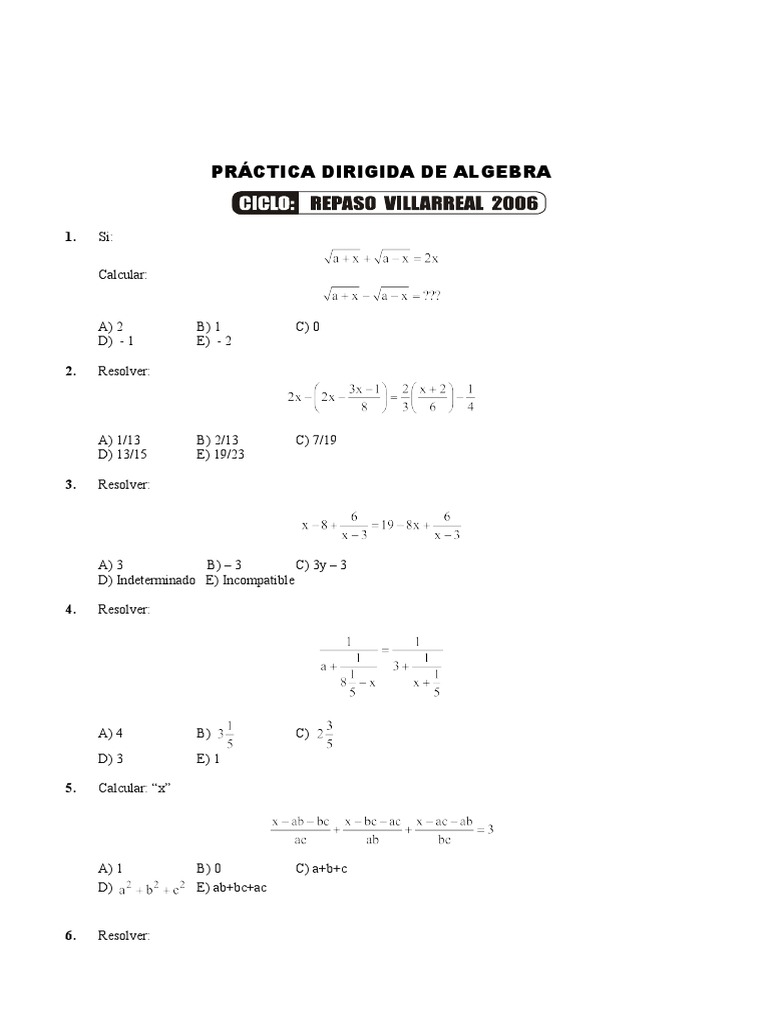 Algebra - 4° Practica Dirigida | Descargar gratis PDF | Ecuaciones ... Algebra - 4° Practica Dirigida | Descargar gratis PDF | Ecuaciones ...