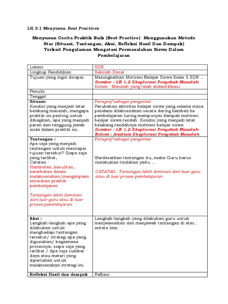 LK 3.1 Menyusun Best Practices Panduan Isi | PDF