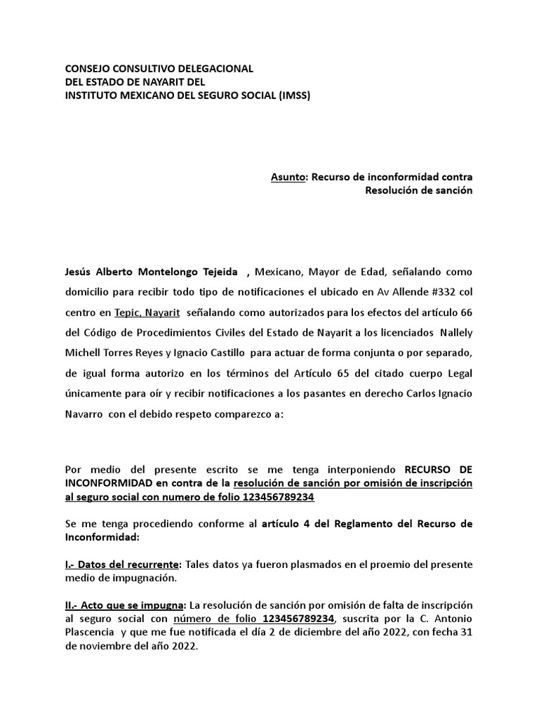 Recurso de Inconformidad IMSS | PDF | Caso de ley | Justicia