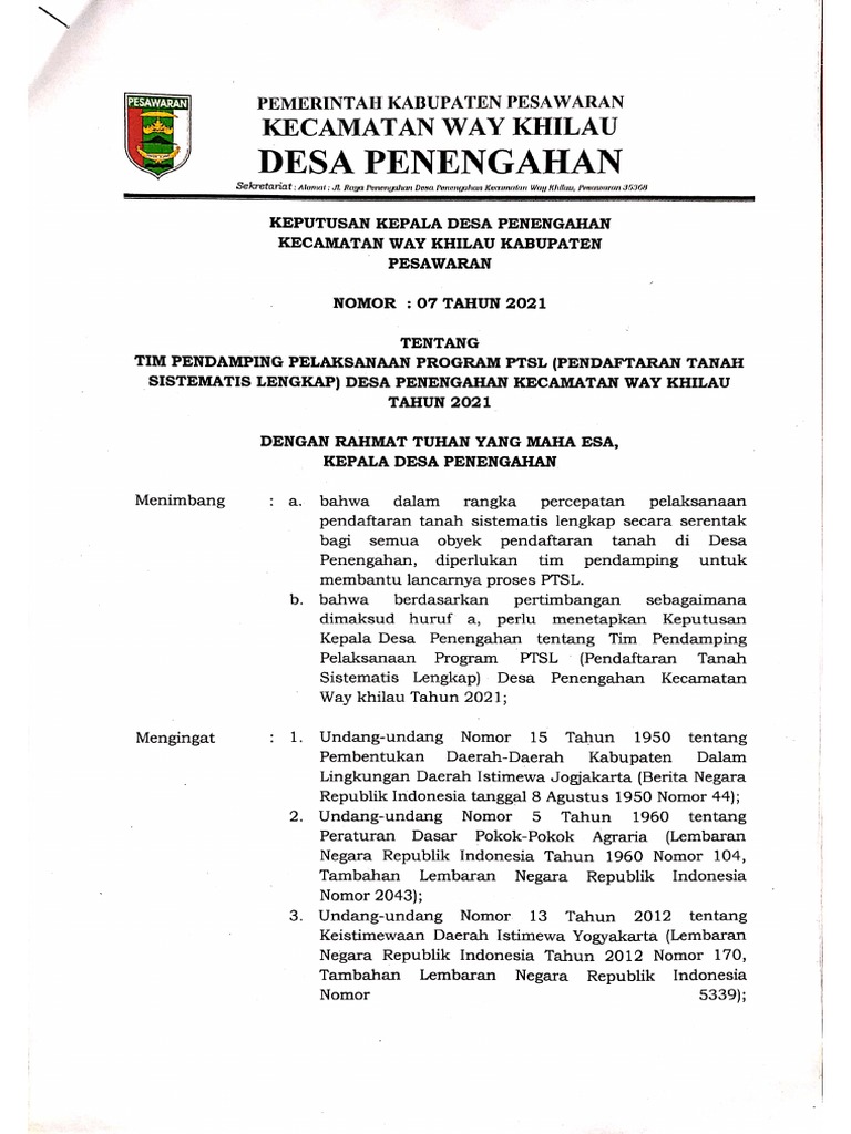 SK POkmas PTSL Desa Penengahan | PDF