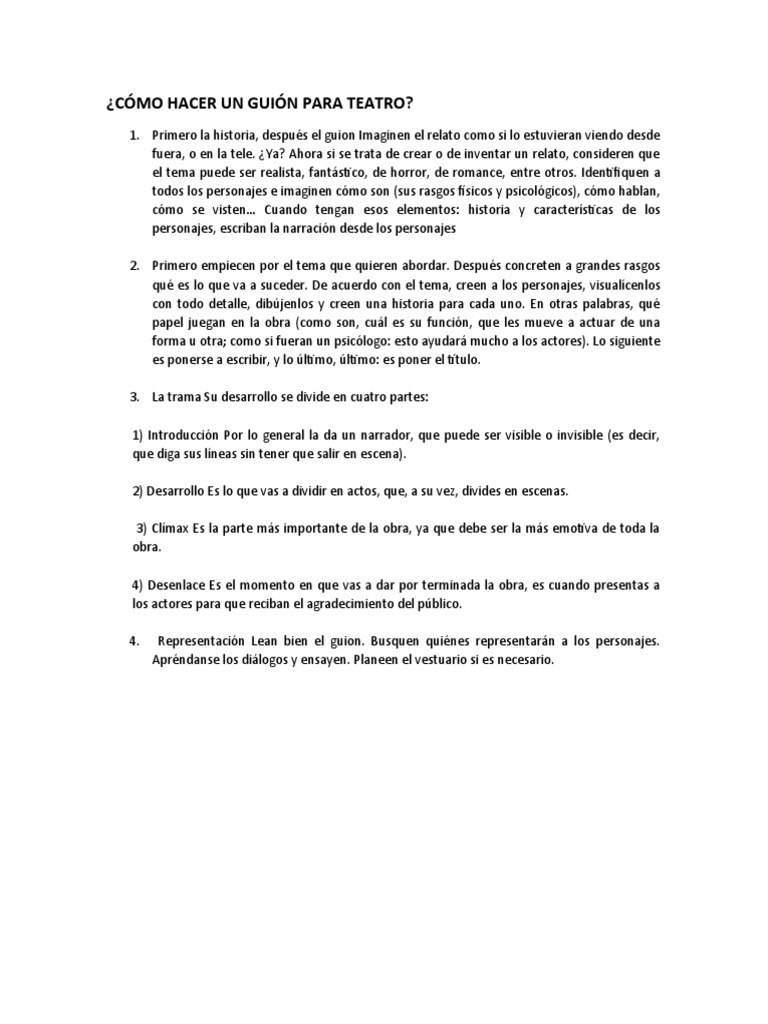 CÓMO HACER UN GUIÓN PARA TEATRO | PDF