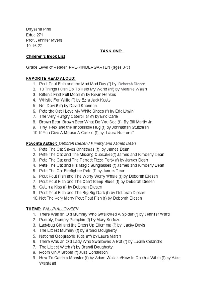 Childrens Book List 1 | PDF | Libraries | Teachers