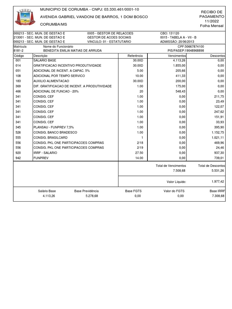 Holerite 015509 11-2022 4336 | PDF
