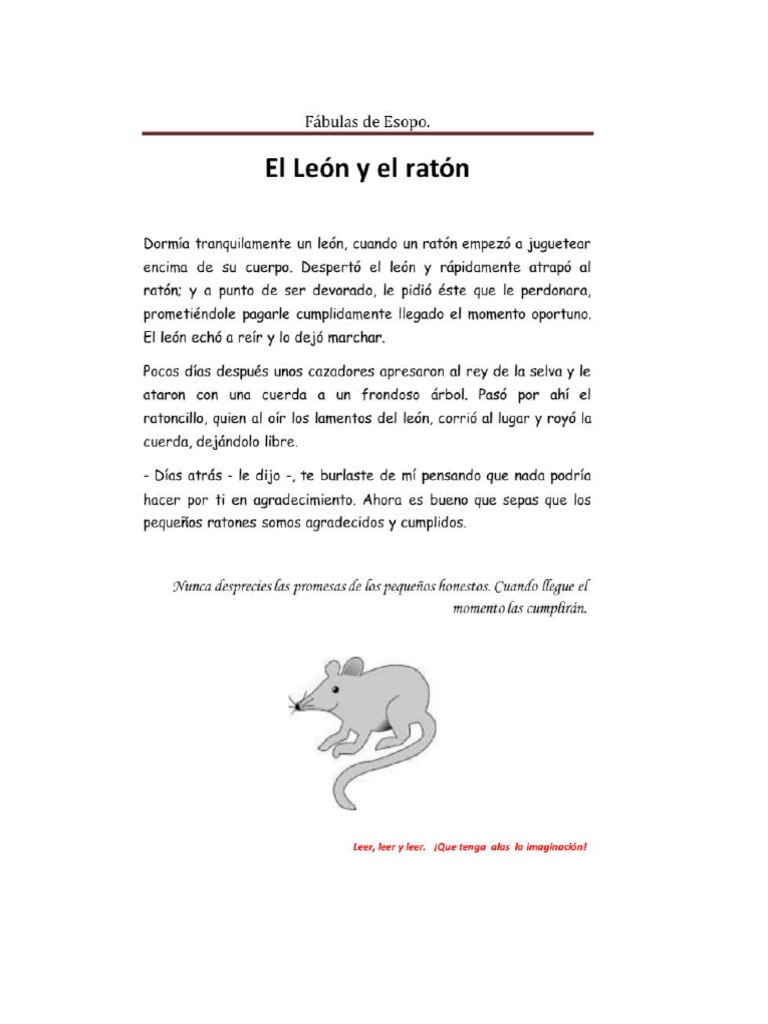 FABULA EL LEON Y EL RATON | PDF