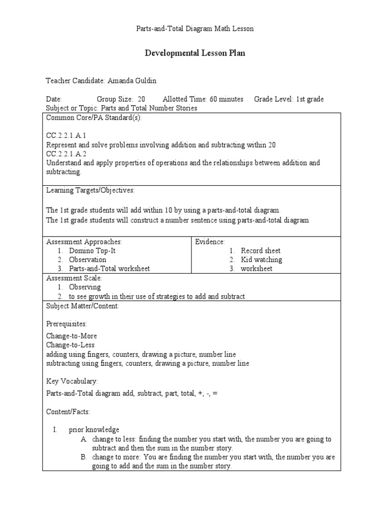 Lesson Plan Parts-And-Total Number Stories 1 | PDF | Lesson Plan ...