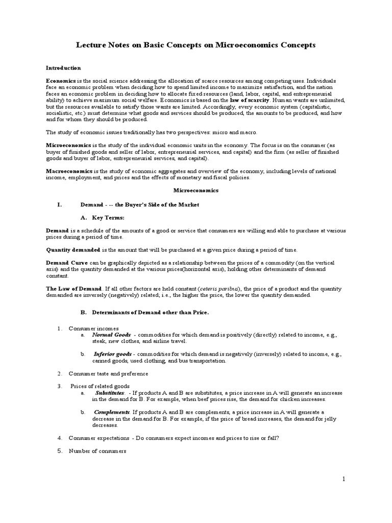 Basic Microeconomics I | PDF