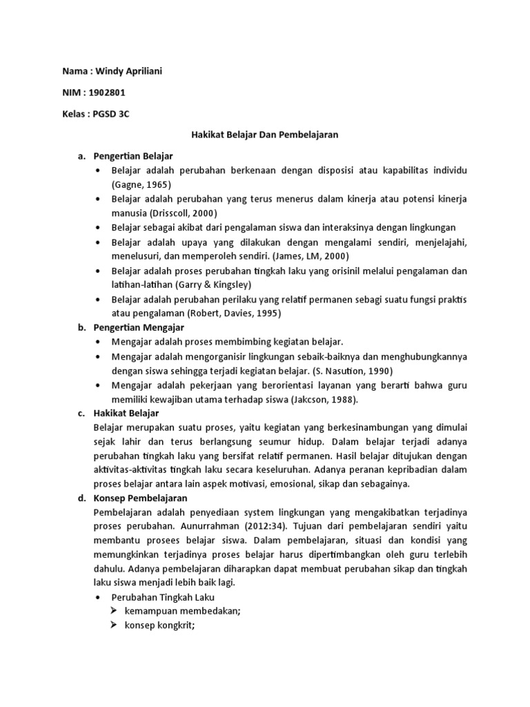 Windy Apriliani - Hakikat Belajar Dan Pembelajaran | PDF