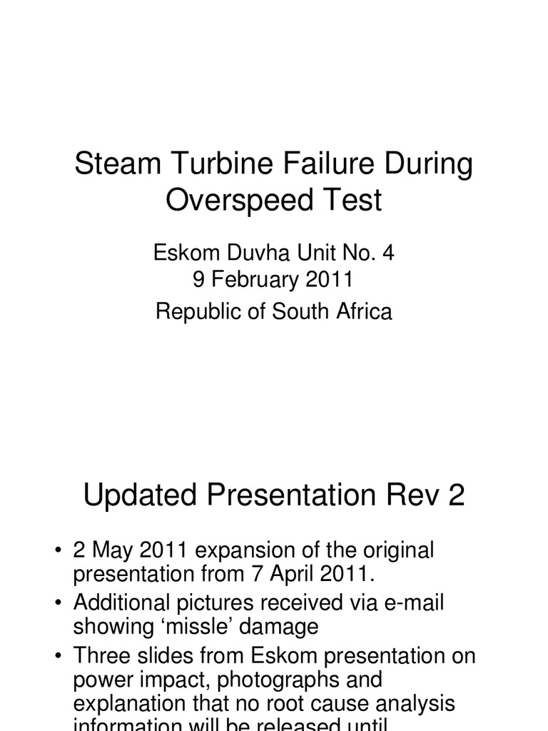 Duvha Unit 4 Turbine Overspeed Failure | PDF