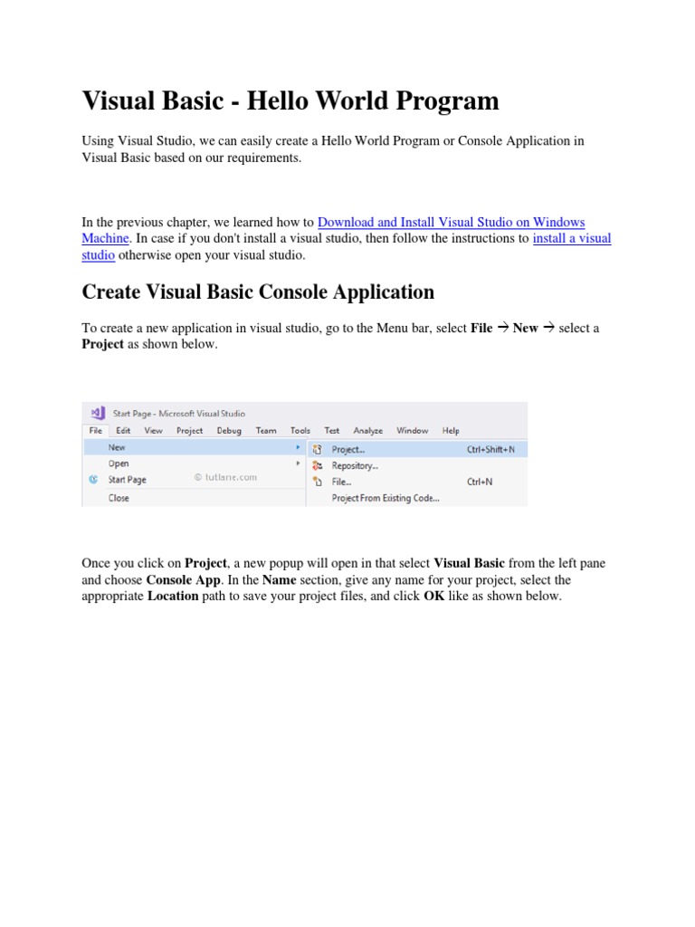 Visual Basic: Hello World Guide | PDF | Visual Basic .Net | Computer Programming