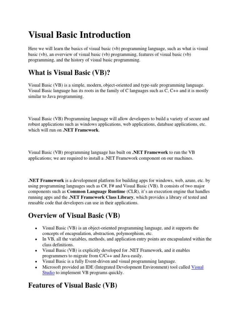 Visual Basic Introduction Pdf Visual Basic Programming Language