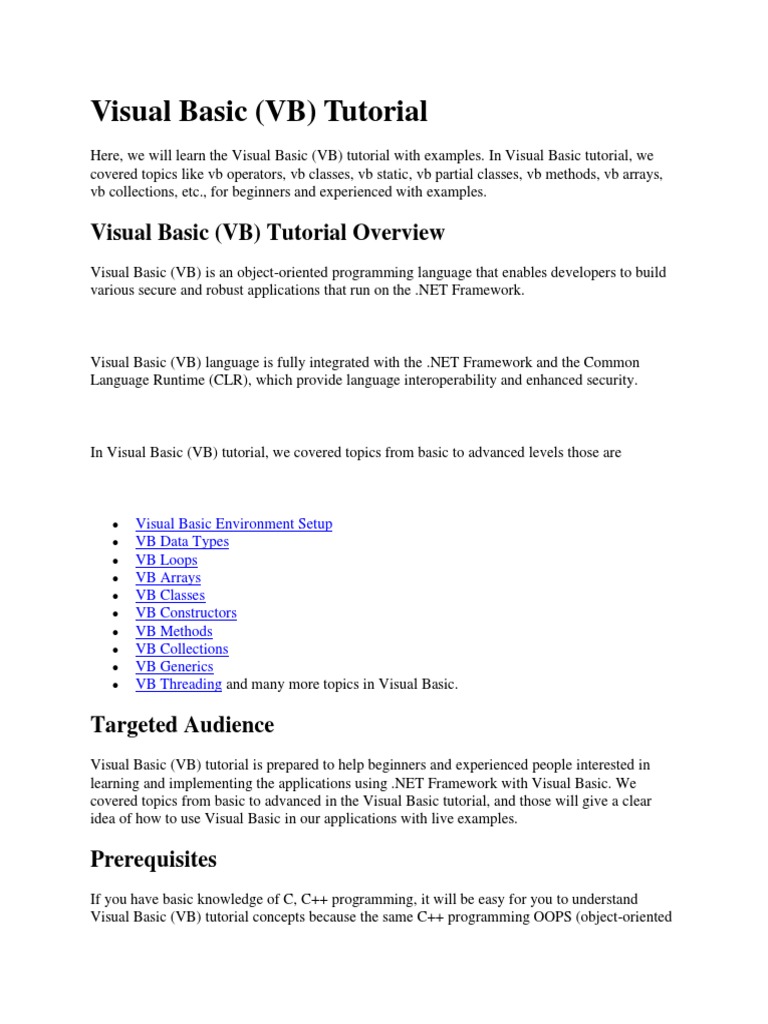 Visual Basic Tutorial 01 | PDF