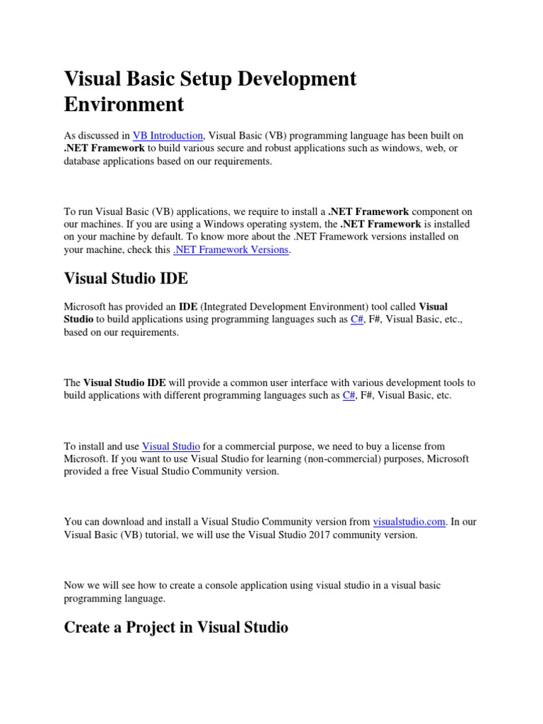 Visual Basic Setup Development Environment | PDF | Visual Basic .Net | Microsoft Visual Studio