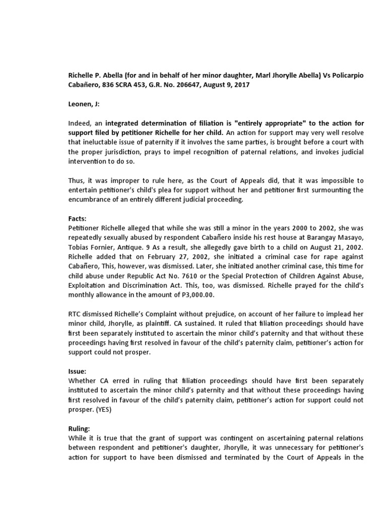 Abella Vs Cabañero, 836 SCRA 453, G.R. No. 206647, August 9, 2017 | PDF ...