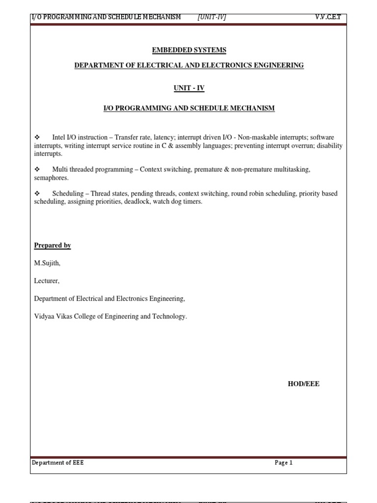 Unit 4 - Embedded System | PDF | Central Processing Unit | Input/Output