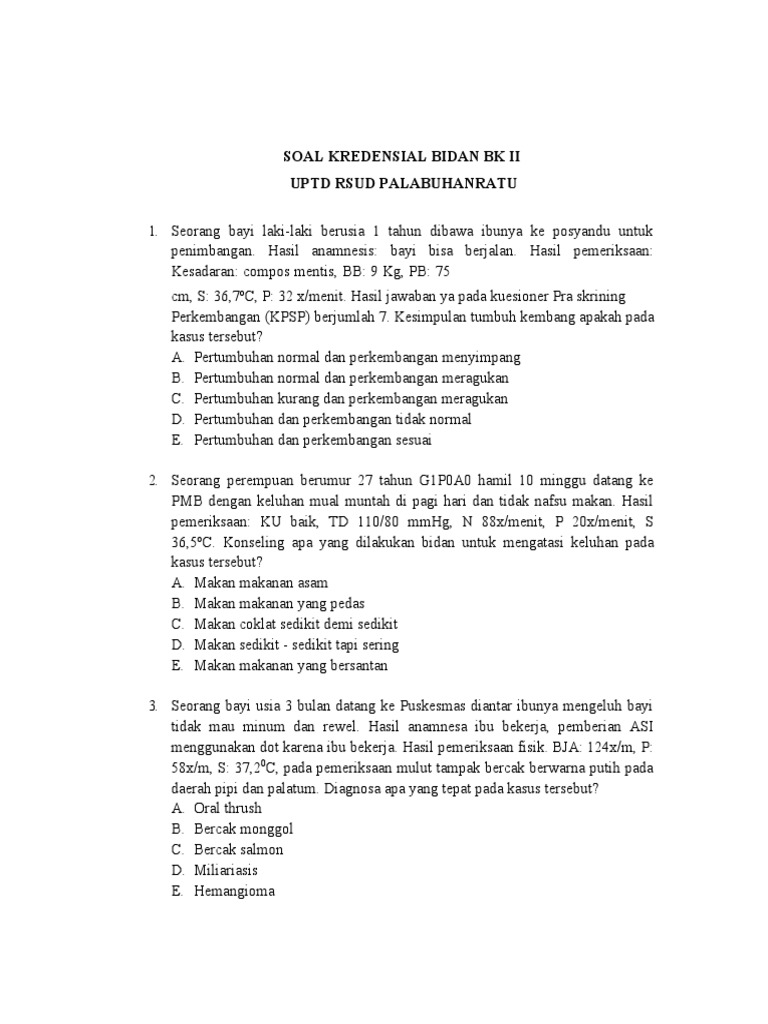 Soal Kredensial Bidan BK Ii | PDF
