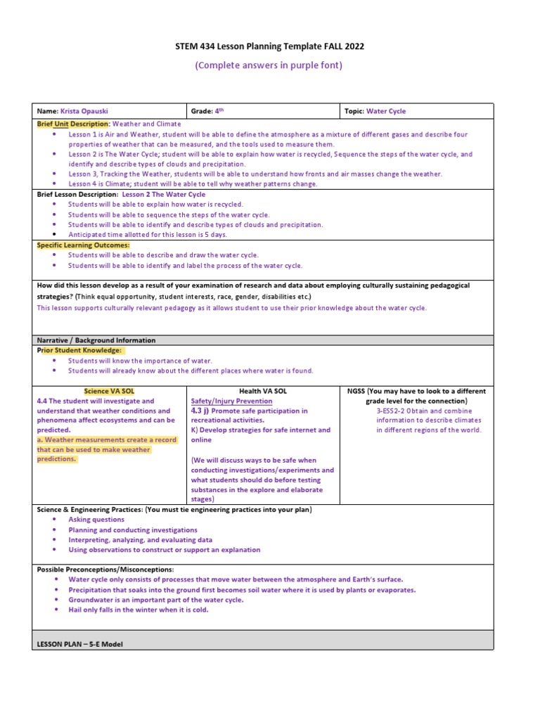 Water Cycle Diagram and Lesson Plan | PDF | Water | Cloud