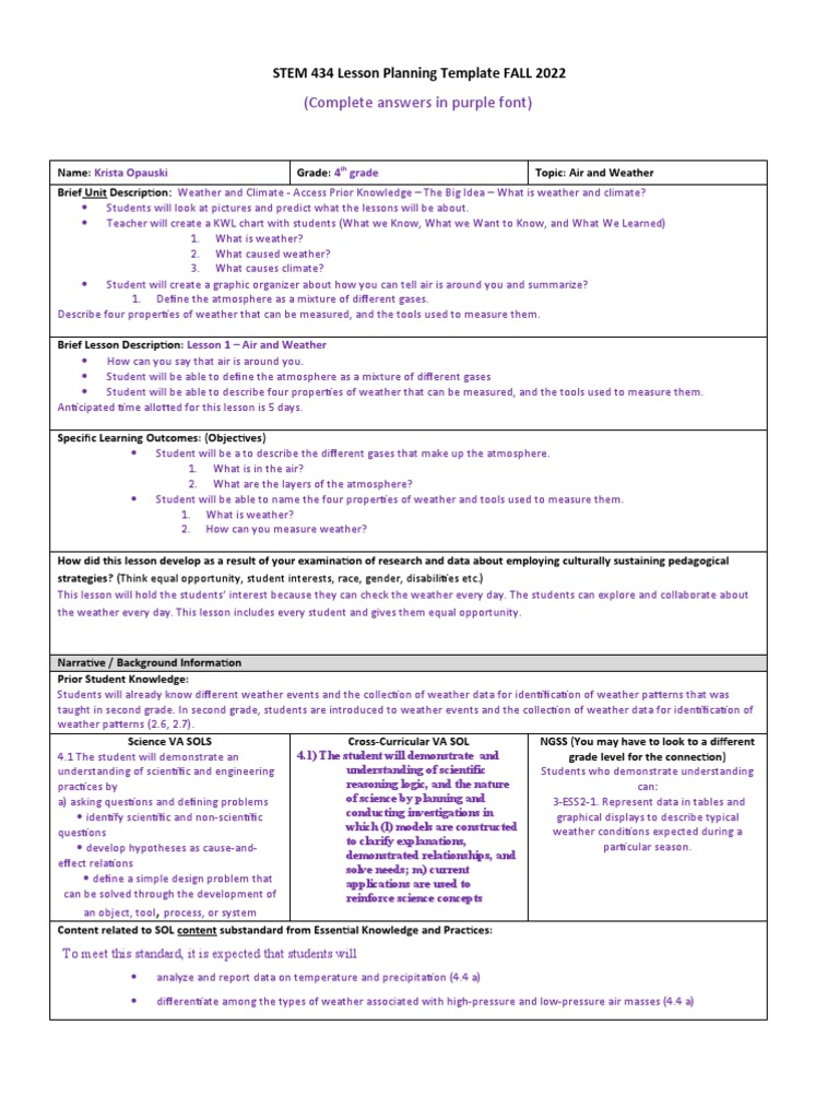 4th Grade Air & Weather Lesson | PDF | Weather | Atmosphere Of Earth
