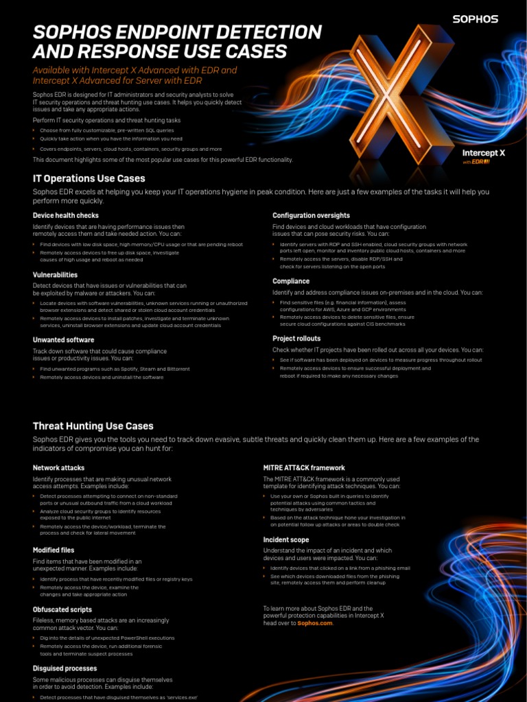 Sophos Intercept X Edr Use Cases en | PDF | Security | Computer Security Sophos Intercept X Edr Use Cases en | PDF | Security | Computer Security